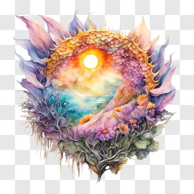 Download Abstract Flower, Sun, and Moon Watercolor Painting PNGs Online ...
