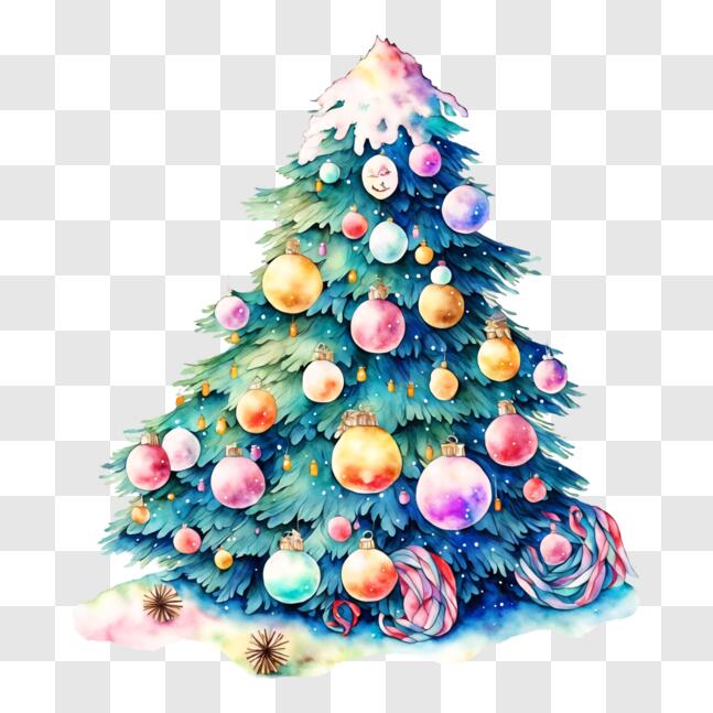Download Colorful Watercolor Christmas Tree with Ornaments and Candy ...