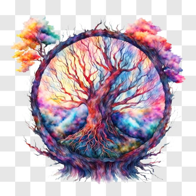 Download Colorful Circle Tree Symbolizing Life and Spirituality PNGs ...