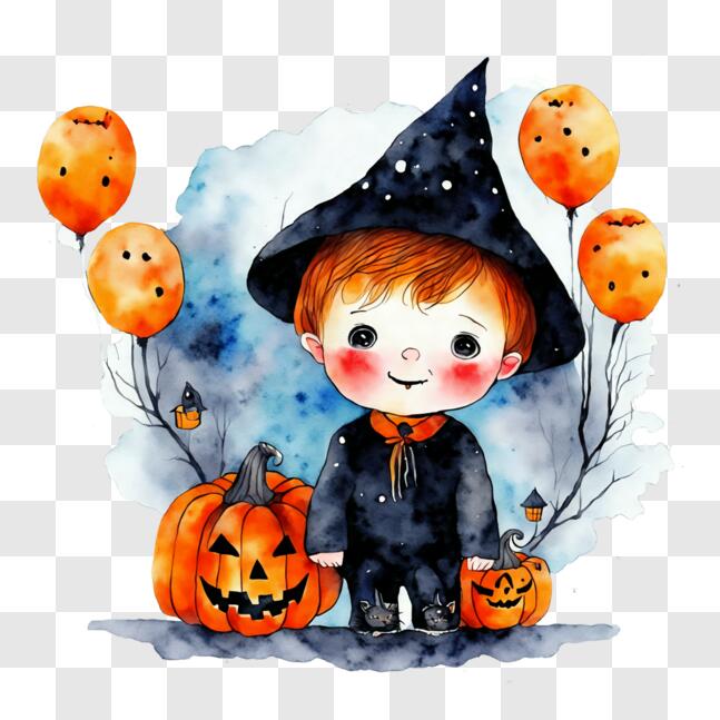 Download Watercolor painting of a cute boy in Halloween costume PNGs ...