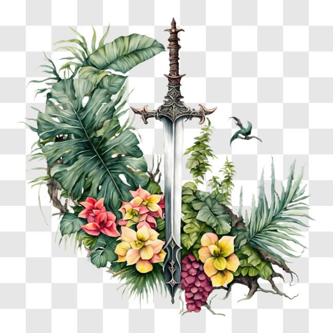 Download Sword with Flowers and Plants PNGs Online - Creative Fabrica