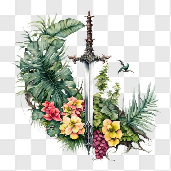 Download Artistic Representation of Sword in Plants and Flowers PNG ...