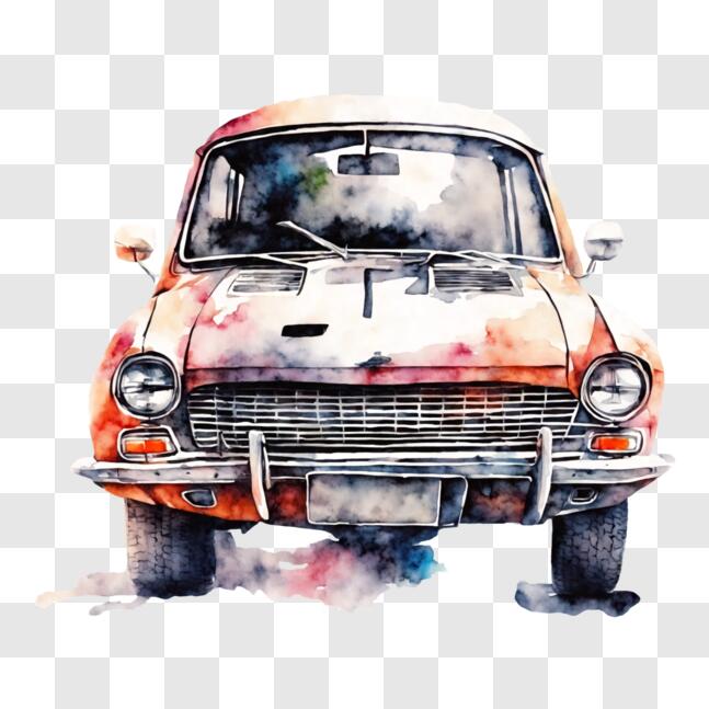 Download Watercolor Painting of Vintage Car on Clouds PNGs Online ...