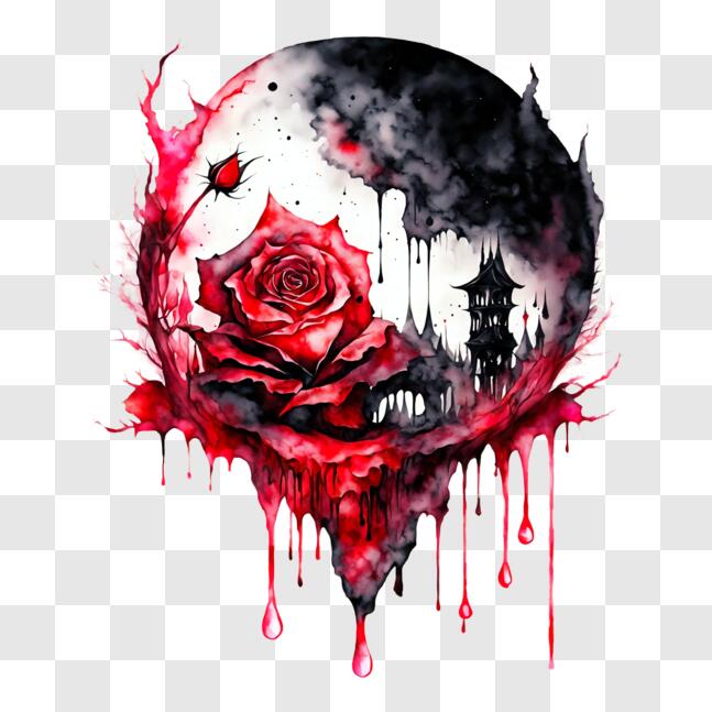 Download Creepy Skull with Rose and Flowers Artwork PNGs Online ...