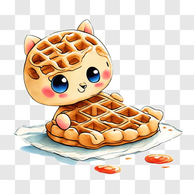 Download Cartoon Cat Eating Waffles with Ketchup and Syrup PNGs Online ...