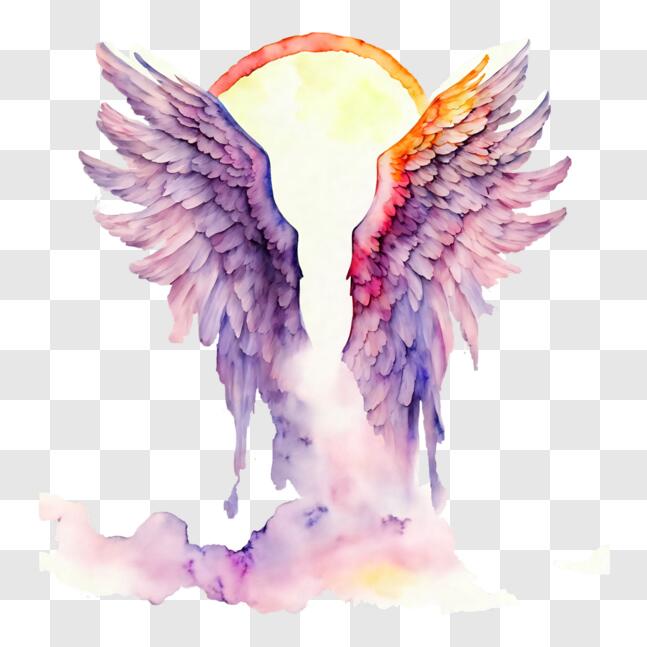 Download Watercolor Painting of Angel Wings with Sun and Clouds PNGs ...