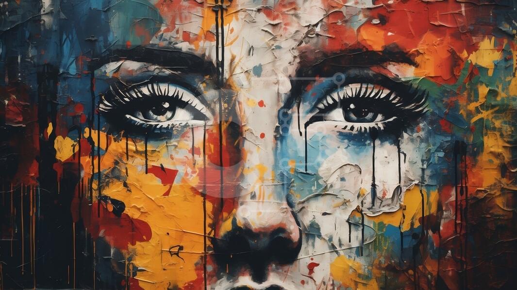 Sadness and introspection in a colorful painting stock photo | Creative ...