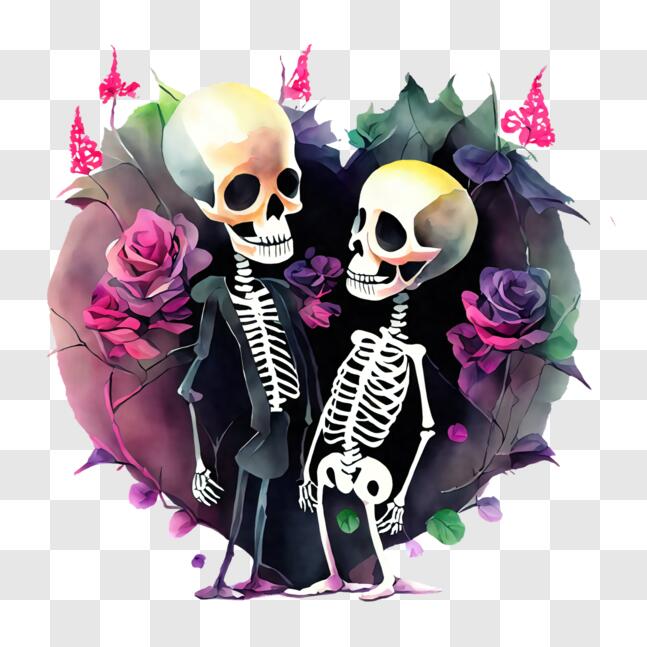 Download Romantic Skeleton Couple with Heart-Shaped Flower Arrangement ...