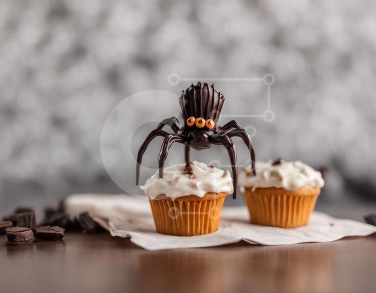 Delicious Halloween Cupcakes with Chocolate Spider stock photo ...