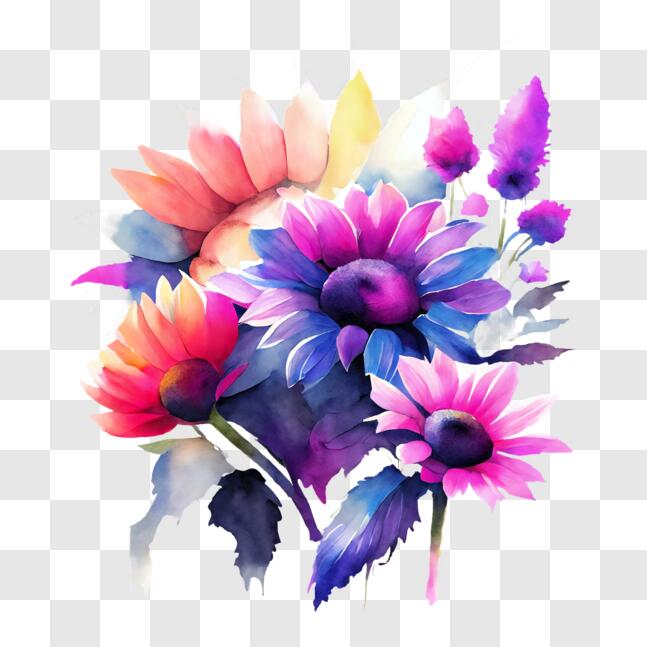 Download Colorful Watercolor Flower Bouquet PNGs Online - Creative Fabrica