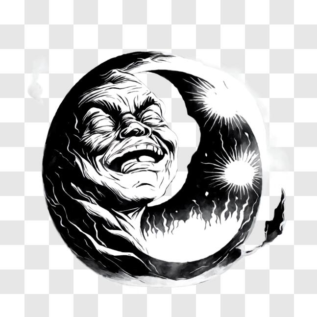 Download Black and White Angry Smiling Moon Face Drawing PNGs Online ...