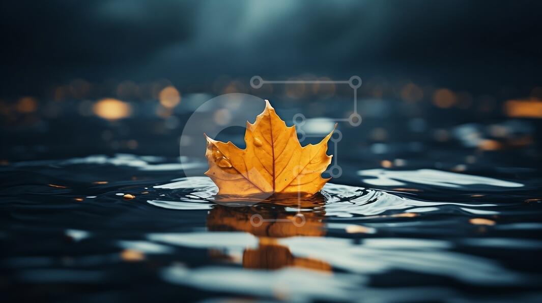 Single Yellow Leaf Floating on Water stock photo | Creative Fabrica
