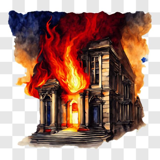 Download Building on Fire with Smoke and Steps PNG Online - Creative ...