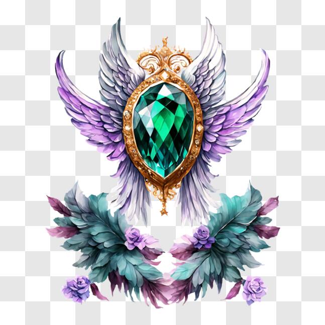 Download Floral Design Artwork with Emerald Gemstone and Wings PNGs ...