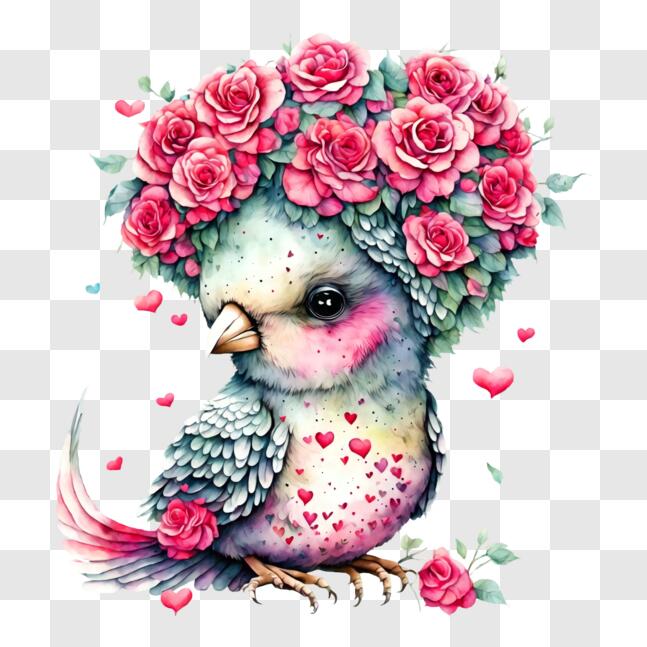 Download Pink Bird with Roses on a Flower Arrangement PNGs Online ...
