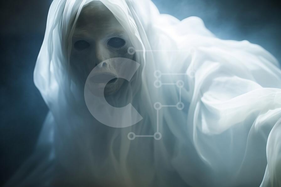 Creepy Ghost-Like Figure with Smoke Coming Out of Its Mouth stock photo ...