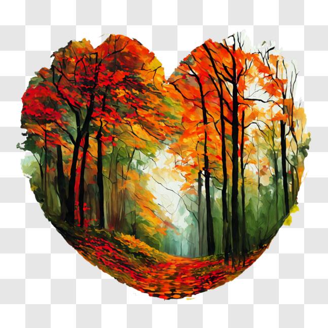 Download Autumn Forest with Heart-Shaped Painting PNGs Online ...