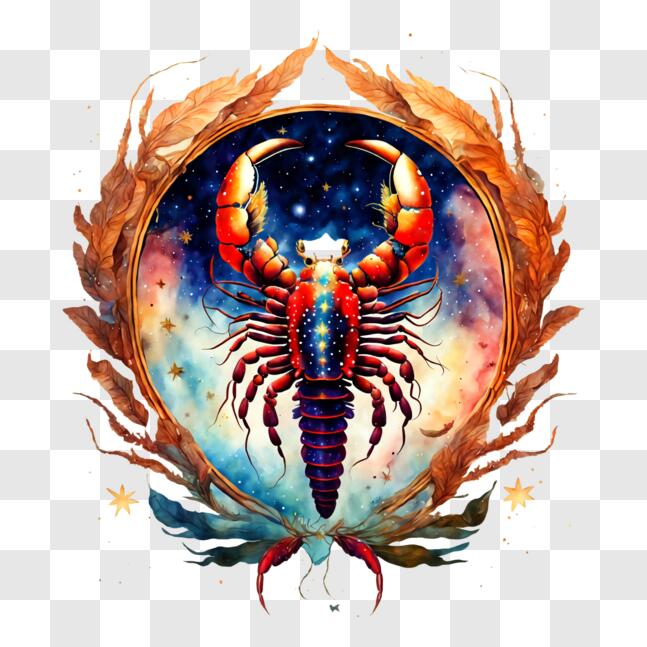 Download Scorpion Zodiac Sign Ornamental Frame with Stars and Leaves ...