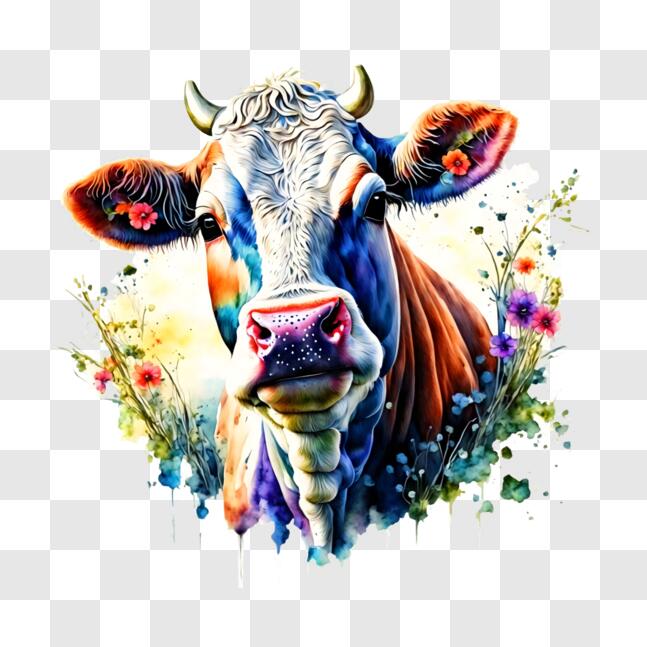 Download Colorful Cow Head with Flowers PNGs Online - Creative Fabrica