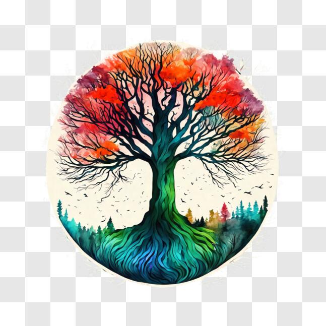 Download Abstract Tree with Colorful Roots and Leaves PNGs Online ...