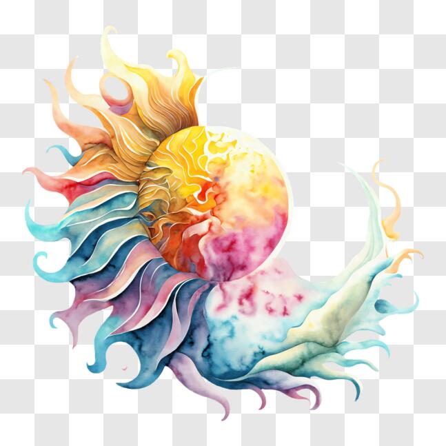 Download Colorful Sun and Moon Watercolor Painting with Swirls PNGs ...