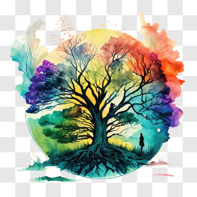 Download Colorful Tree with Person Standing Beside PNGs Online ...