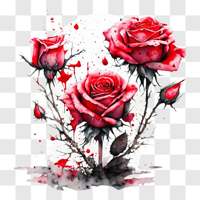 Download Creepy Skull Artwork with Red Roses and Blood PNGs Online ...