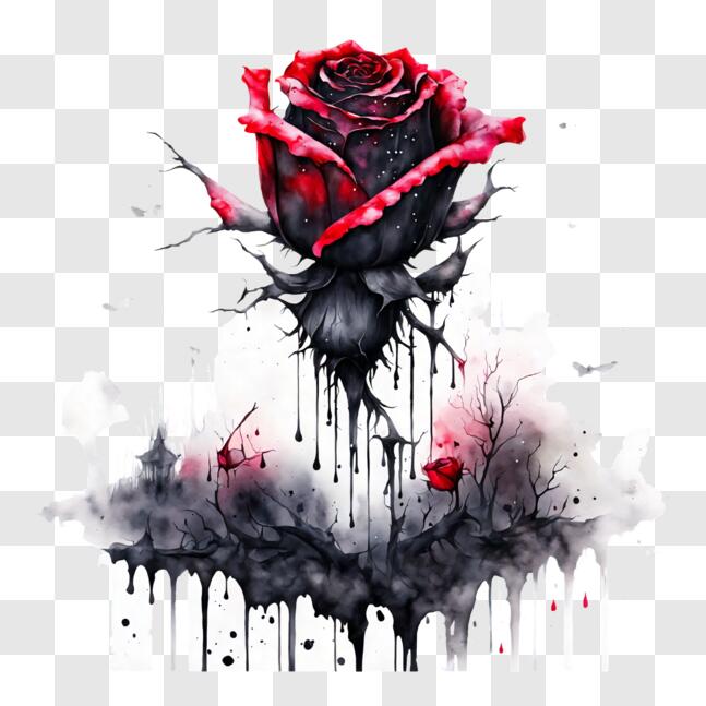 Download Sinister and Mysterious Red Rose Abstract Painting with Bats ...