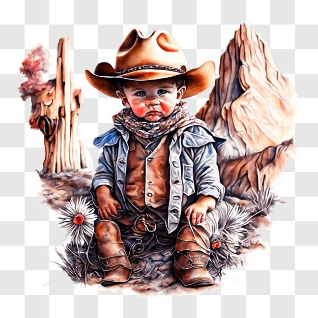 Download Child in Western Attire Sitting in the Desert PNGs Online ...