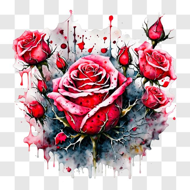 Download Watercolor painting of red roses with dripping paint ...