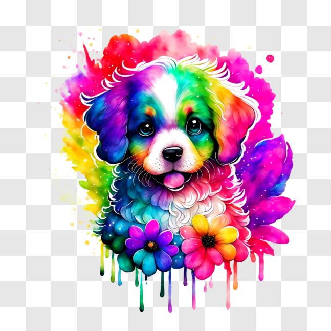 Download Pets in Bloom: Colorful Painting of Dog with Flowers PNGs ...