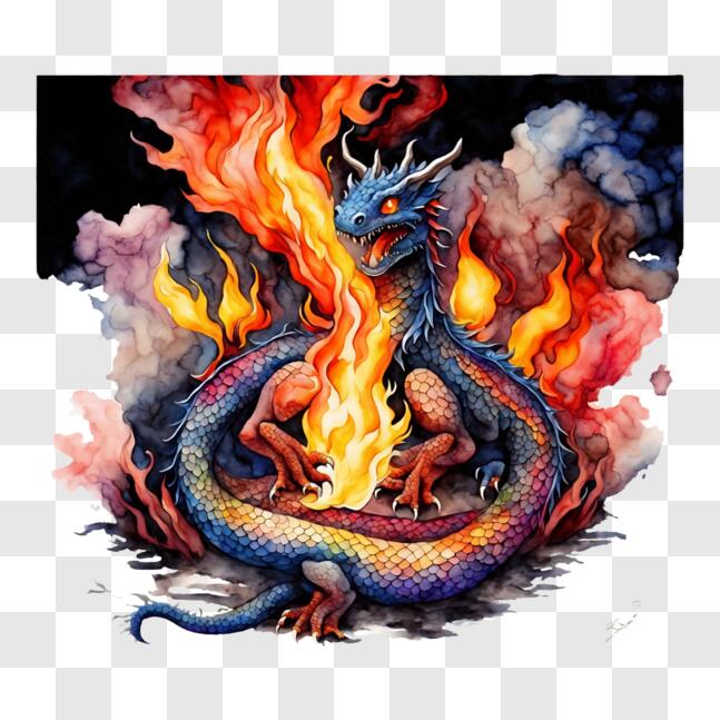 Download Fiery Dragon Sitting on Fire PNGs Online - Creative Fabrica