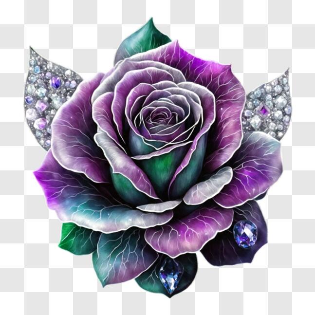 Download Purple Rose Decorated with Diamonds and Crystals PNGs Online ...