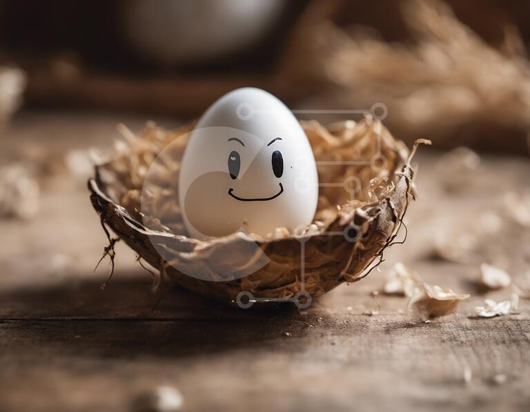 Smiley Face Egg in Bird's Nest stock photo | Creative Fabrica