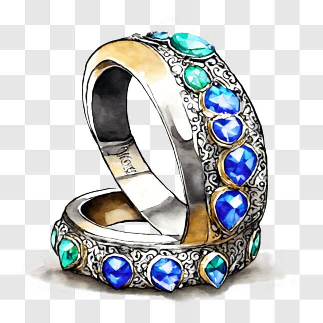 Download Artistic Silver and Gold Wedding Rings with Blue Sapphire ...