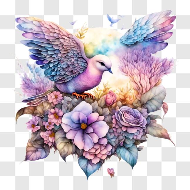 Download Purple Dove with Blue Wings and Flowers Background PNGs Online ...