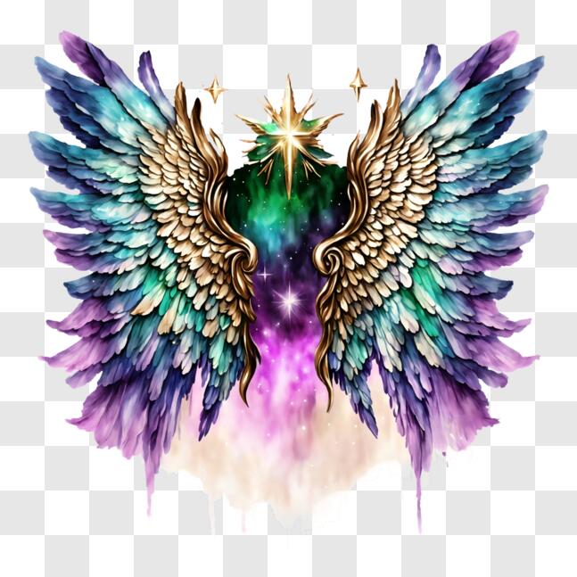 Download Colorful Angel Wings with Star Art Print PNGs Online ...