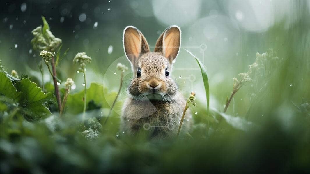Adorable Bunny Rabbit in the Rain stock photo | Creative Fabrica