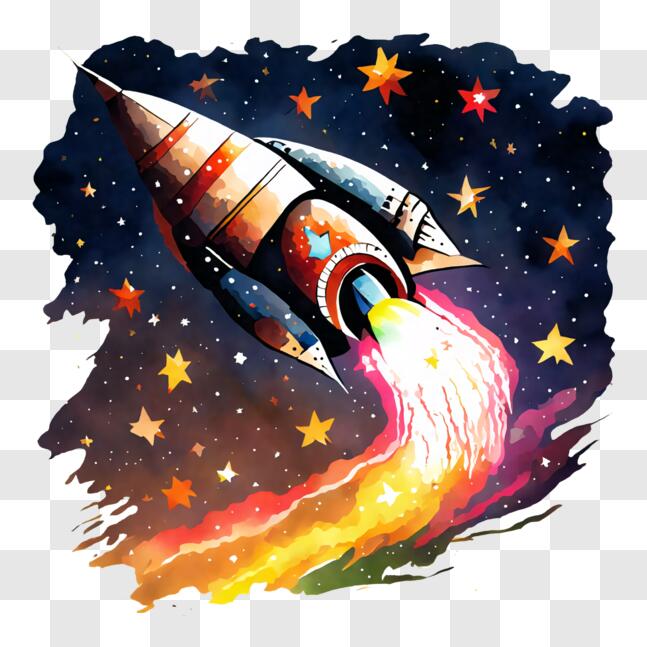 Download Colorful Rocket Ship Flying Through Night Sky with Stars PNGs ...