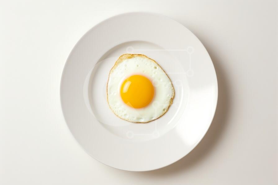 Delicious Fried Egg on a White Plate stock photo | Creative Fabrica