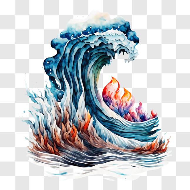 Download Powerful Wave with Fiery Flames PNGs Online - Creative Fabrica