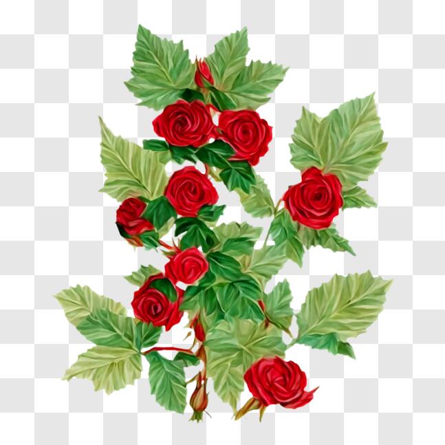 Download Red Rose Bush with Green Leaves and Flowers PNGs Online ...