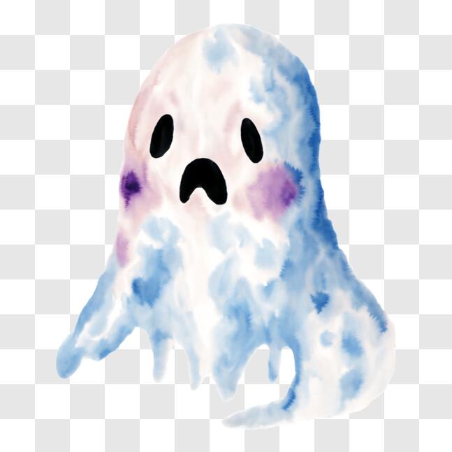 Download Sad Watercolor Ghost with Blue and White Paint on Face PNGs ...