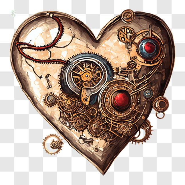Download Heart-shaped Mechanical Artwork with Gears and Buttons PNGs ...