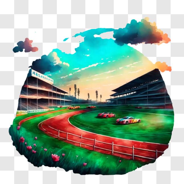 Download Racing Track with Cars and Clouds PNGs Online - Creative Fabrica