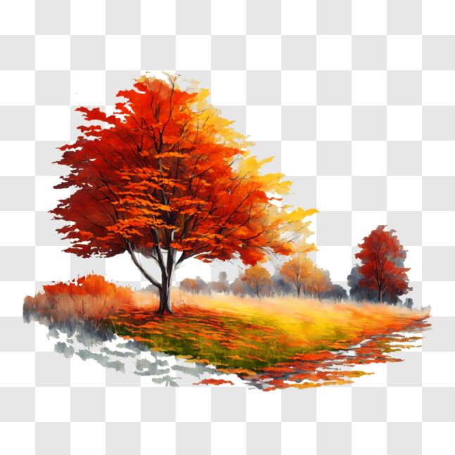 Download Autumn Tree Painting in the Forest with Colorful Leaves PNGs ...