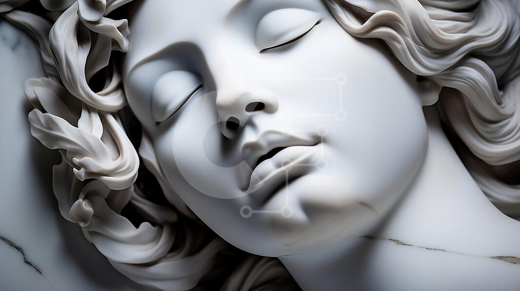 Close-up of Elegantly Sculpted Woman's Face in White Marble stock photo ...