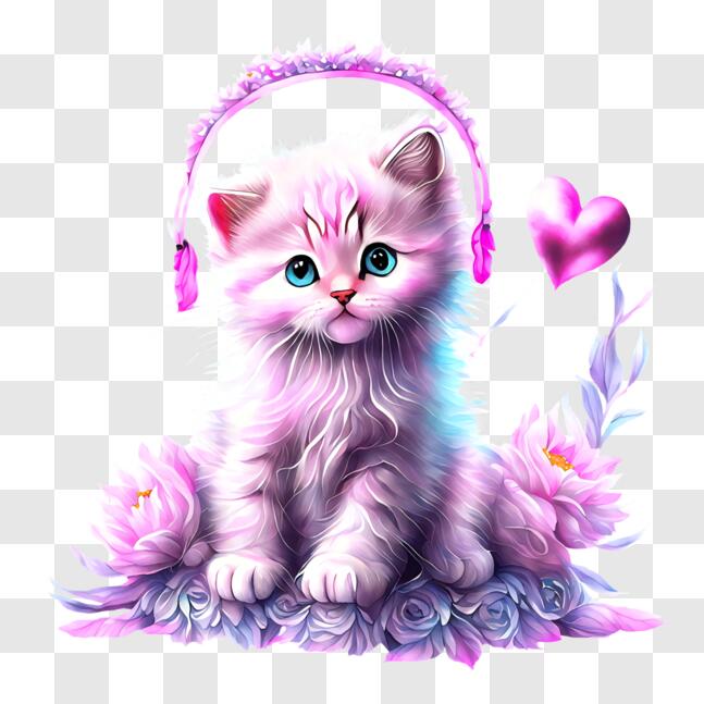Descarga Gatito Rosa con Auriculares Sentado en Flores PNGs En Línea ...