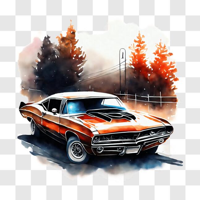 Download Red Muscle Car Driving through Scenic Landscape PNGs Online ...