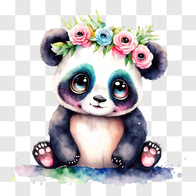 Baixe Ilustração de um Urso Panda com Coroa de Flores PNGs - Creative ...